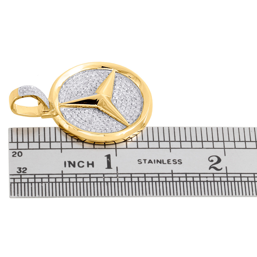 10K Yellow Gold Real Diamond Mercedes Medallion Pendant 1.40" Mens ...