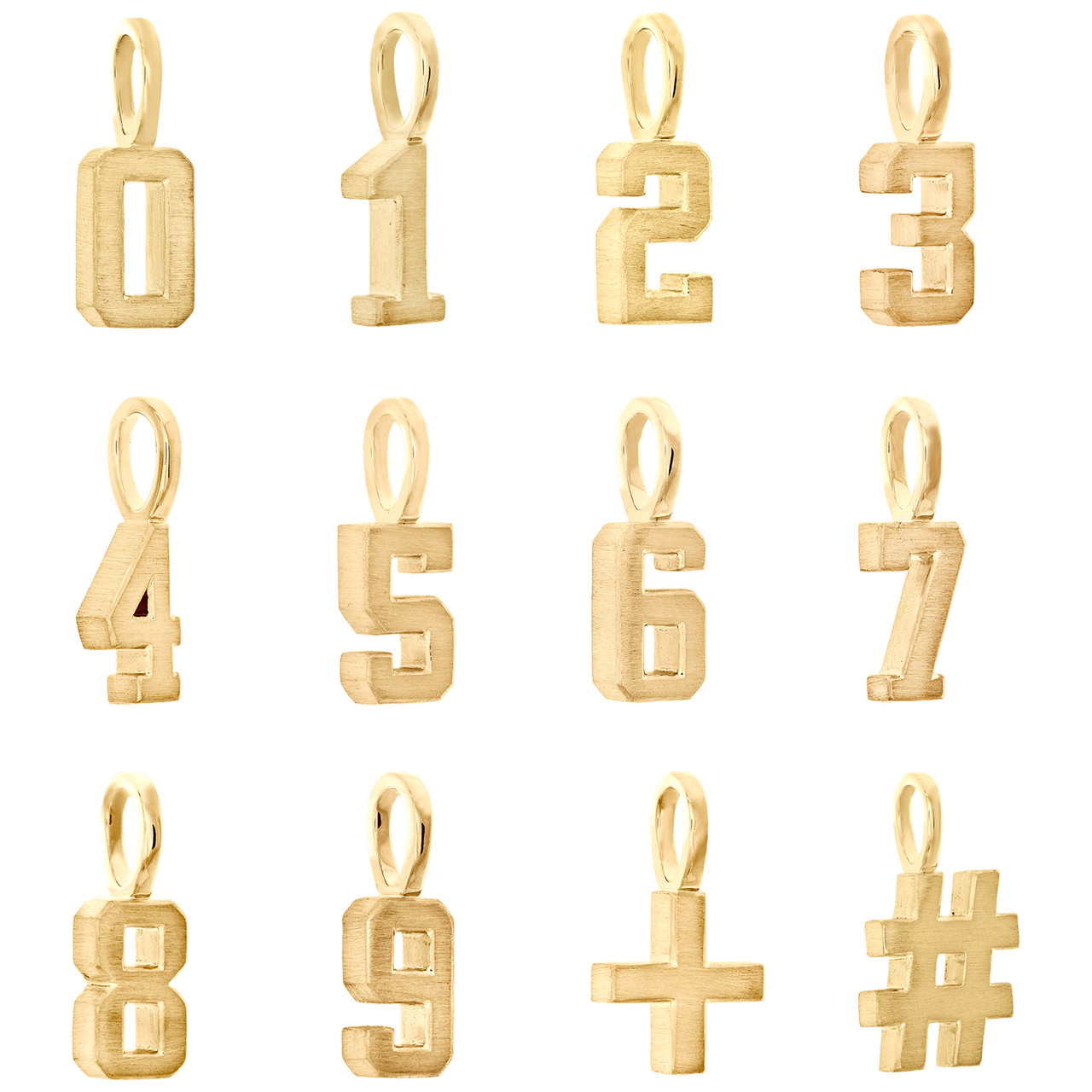 10K Yellow Gold Mini Number # Pendant Block Font Charm Hashtag Plus ...