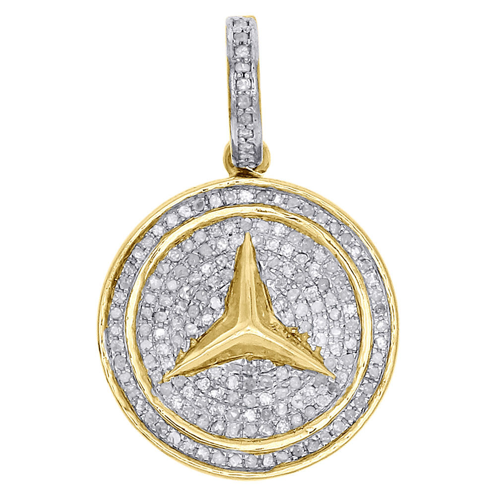 10K Yellow Gold Genuine Diamond Mercedes Medallion Pendant 1.25" Charm ...
