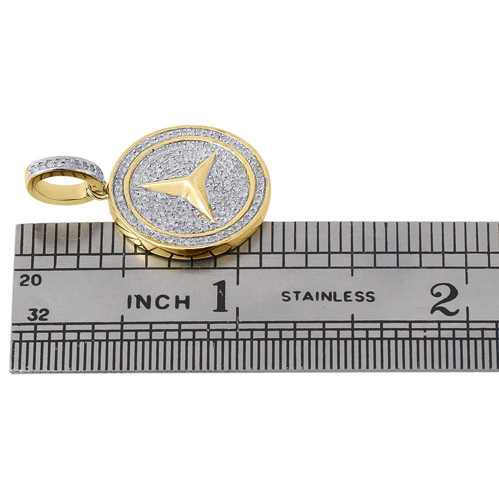 10K Yellow Gold Genuine Diamond Mercedes Medallion Pendant 1.25" Charm ...