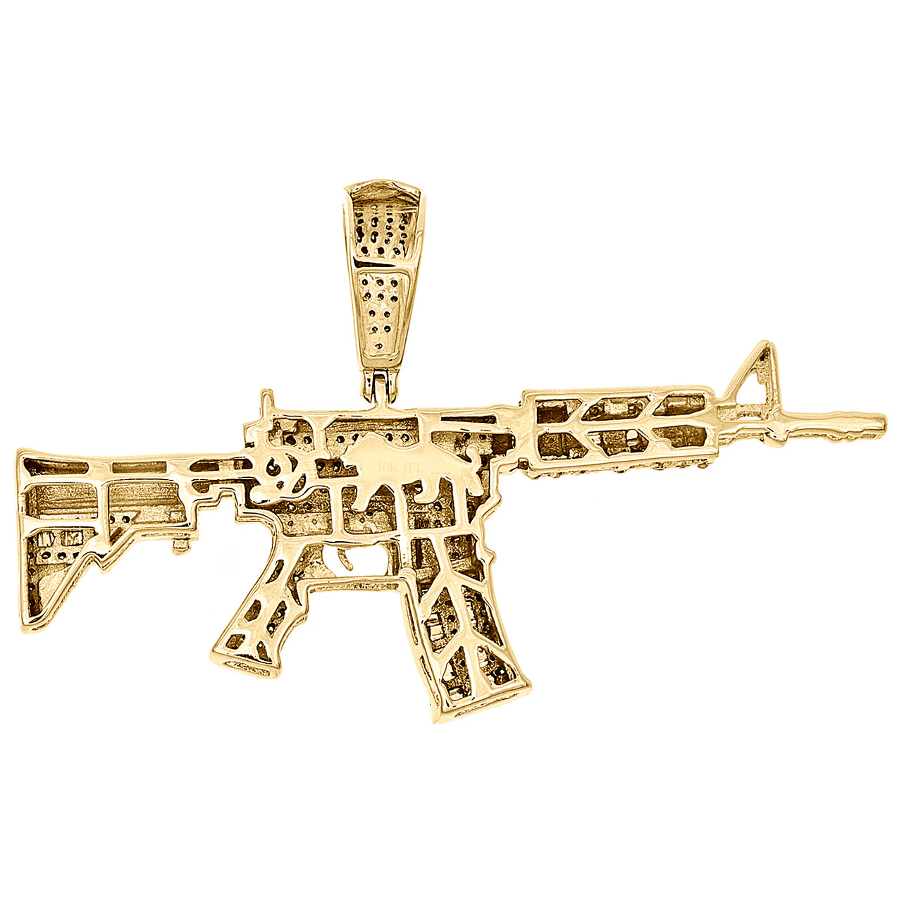 10K Yellow Gold Round & Baguette Diamond Military Rifle Gun Pendant ...