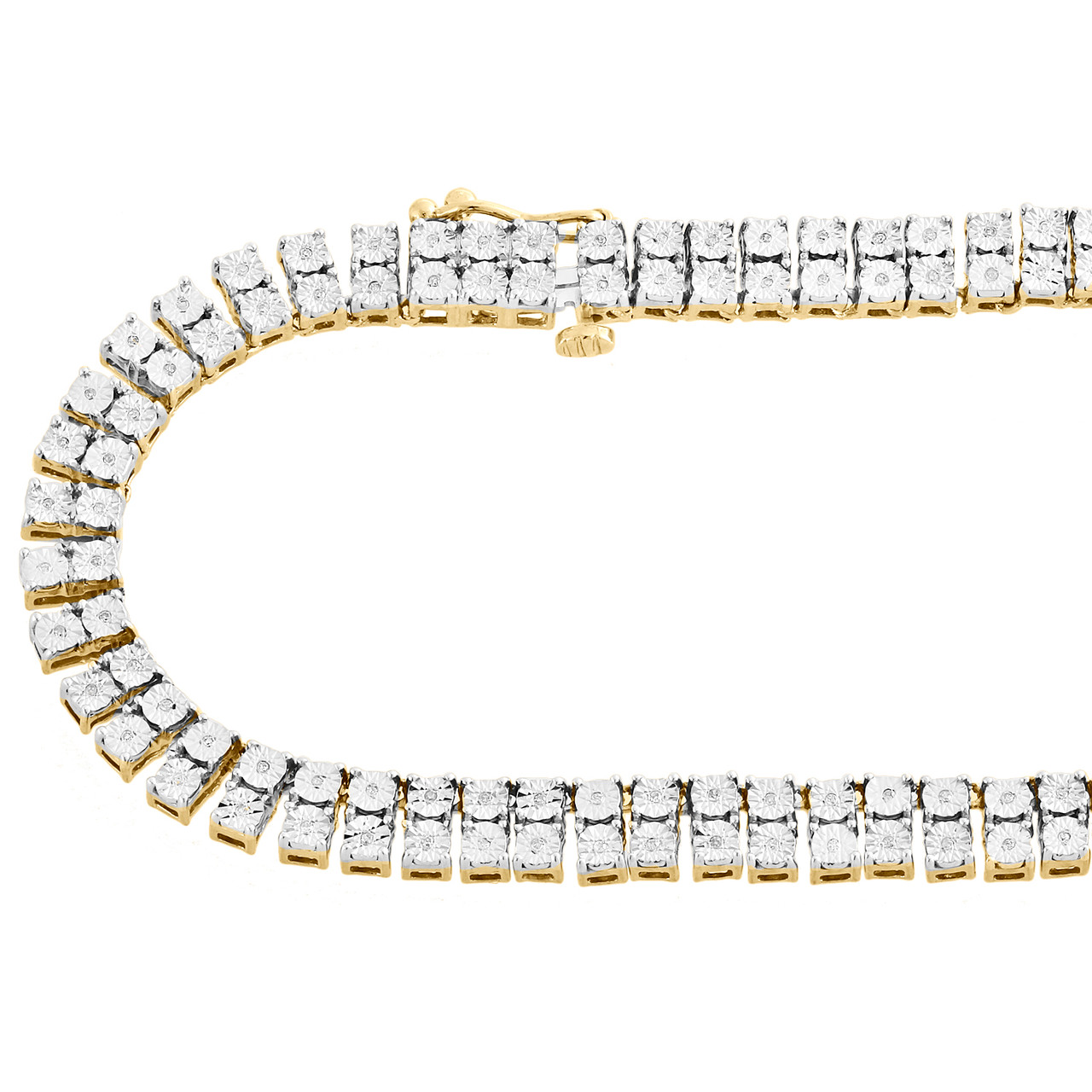 Mens 2 Row Two Tone Diamond Necklace Link Choker Chain Sterling Silver ...