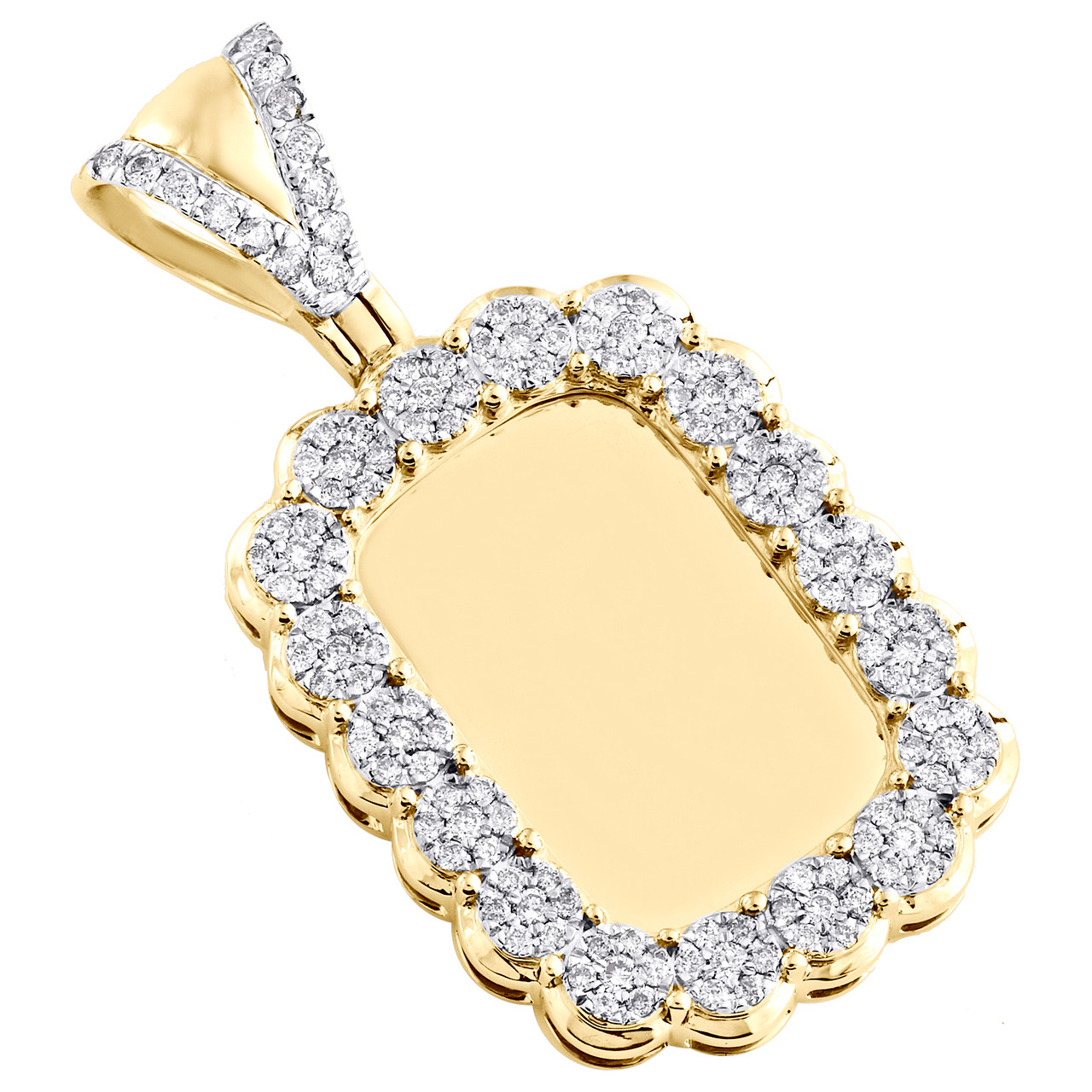 10K Yellow Gold Diamond Memory Frame Square Cluster Pendant 1.70" Charm ...