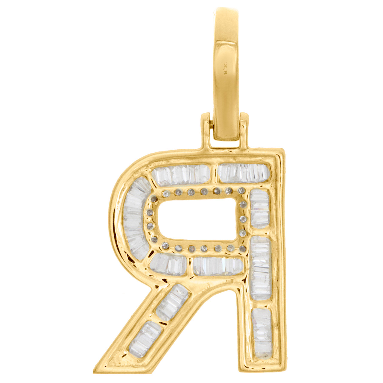 10K Yellow Gold Baguette Diamond Letter R Pendant 1" Block Initial ...