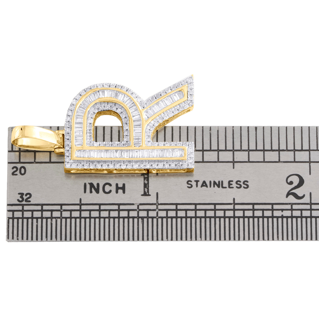 10K Yellow Gold Baguette Diamond Letter R Pendant 1.20" Initial Charm 0 ...