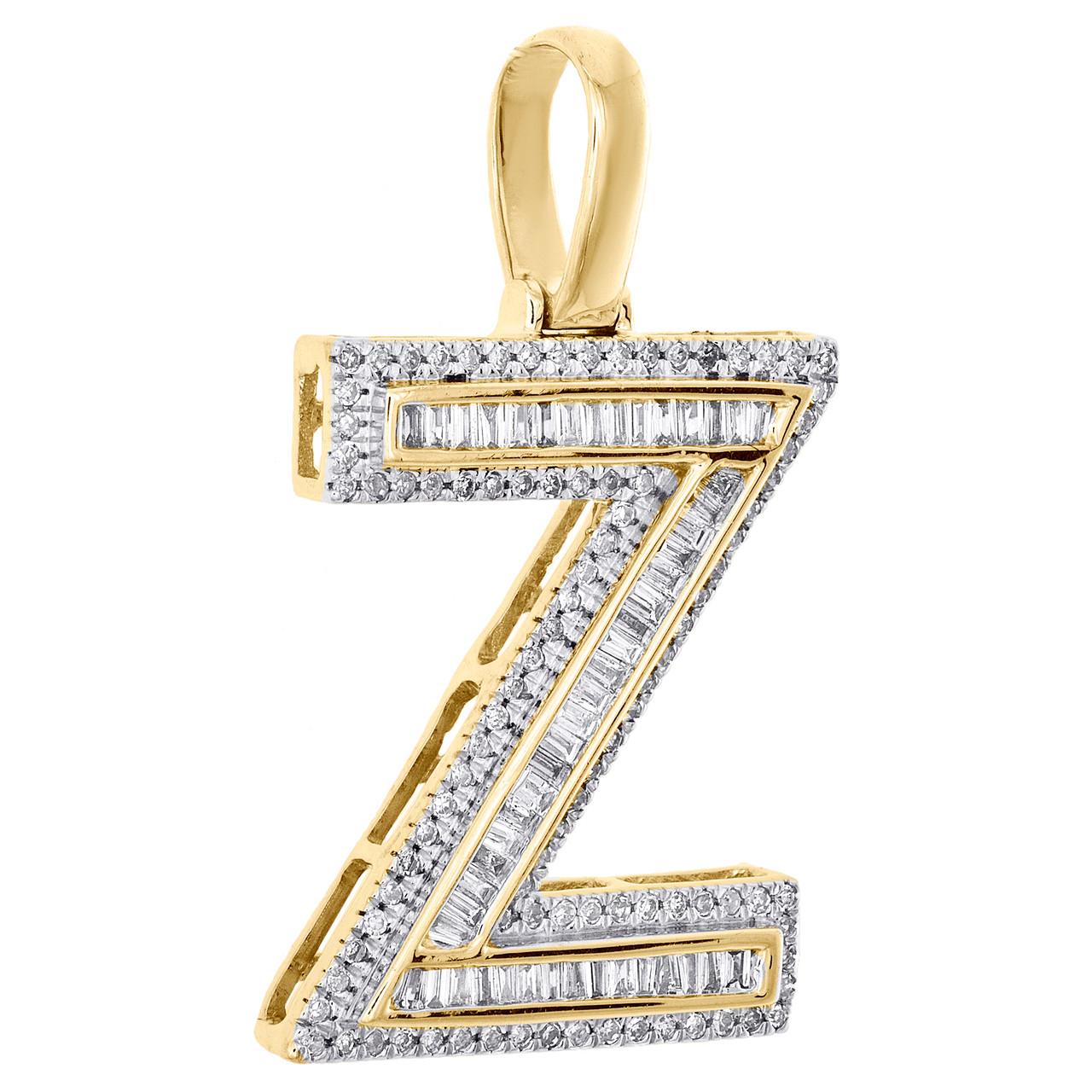 10K Yellow Gold Baguette Diamond Letter Z Pendant 1.20" Initial Charm 0 ...