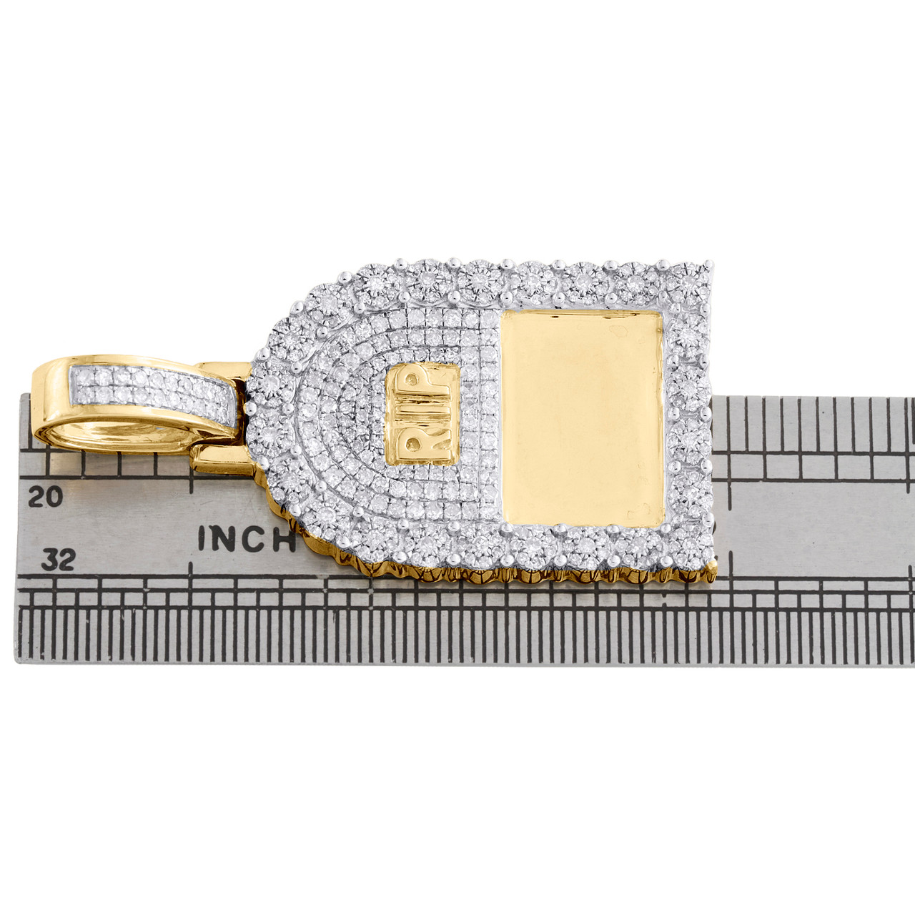 10K Yellow Gold Round Diamond Headstone RIP Picture Memory Frame ...