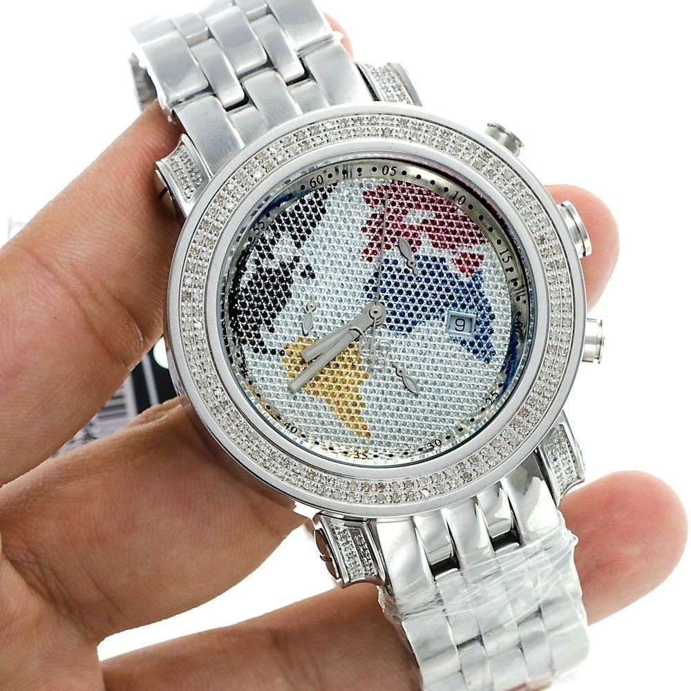 Men's Diamond Watch Joe Rodeo Classic JCL46 1.75 Ct World Map Dial ...