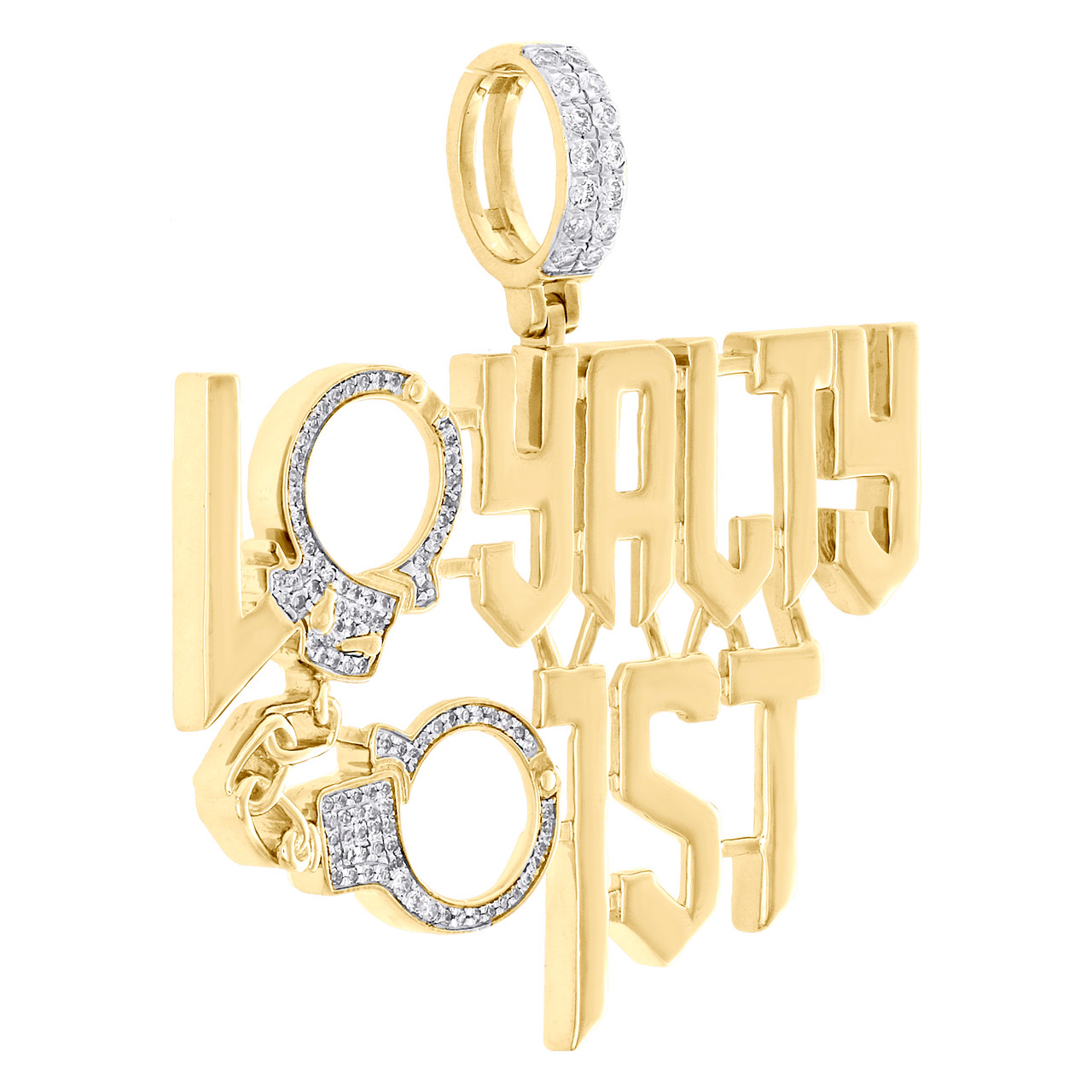 10K Yellow Gold Round Diamond Statement Loyalty First Pendant 2" Charm ...