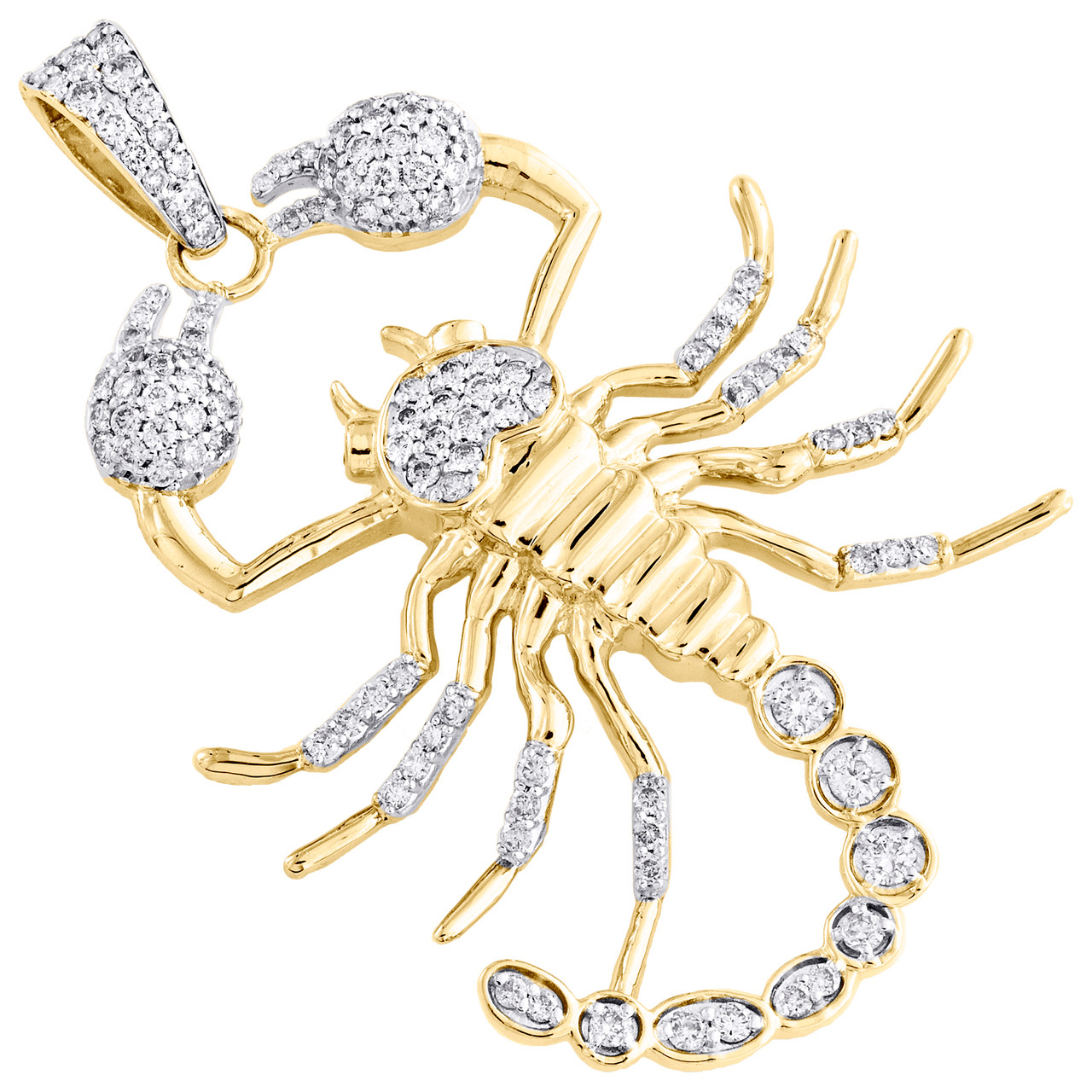10K Yellow Gold Round Diamond Statement Scorpion Pendant 2.20" Charm 1. ...