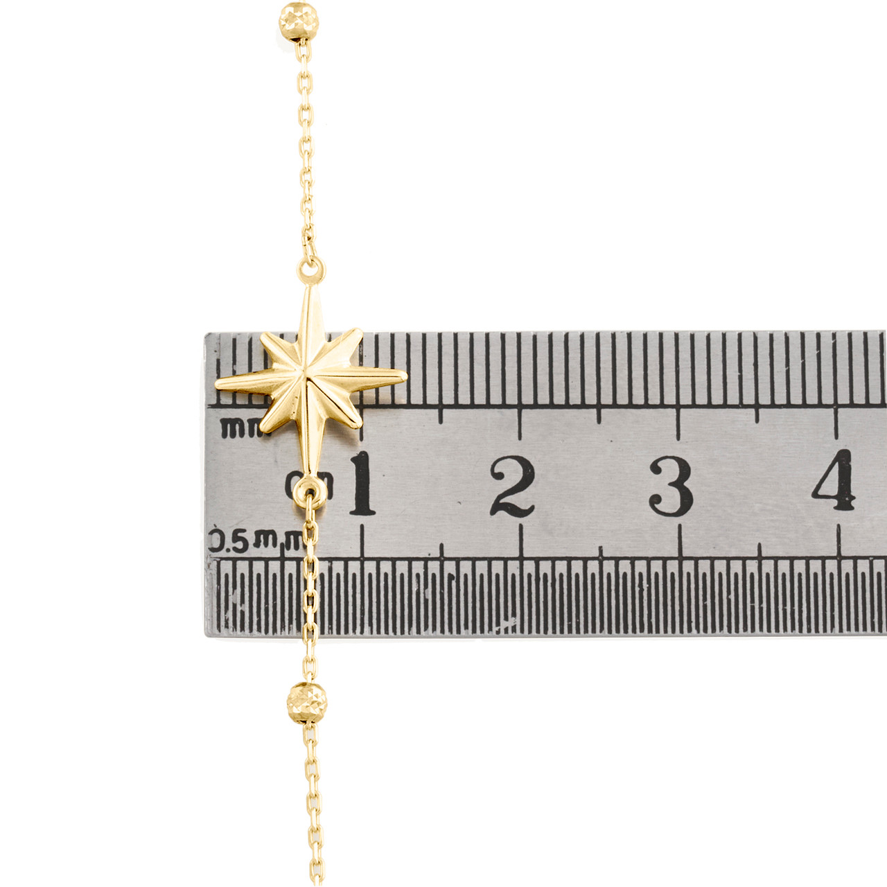 14K Yellow Gold Fancy Rolo Link Chain Statement Star Charm Anklet 6.5 ...