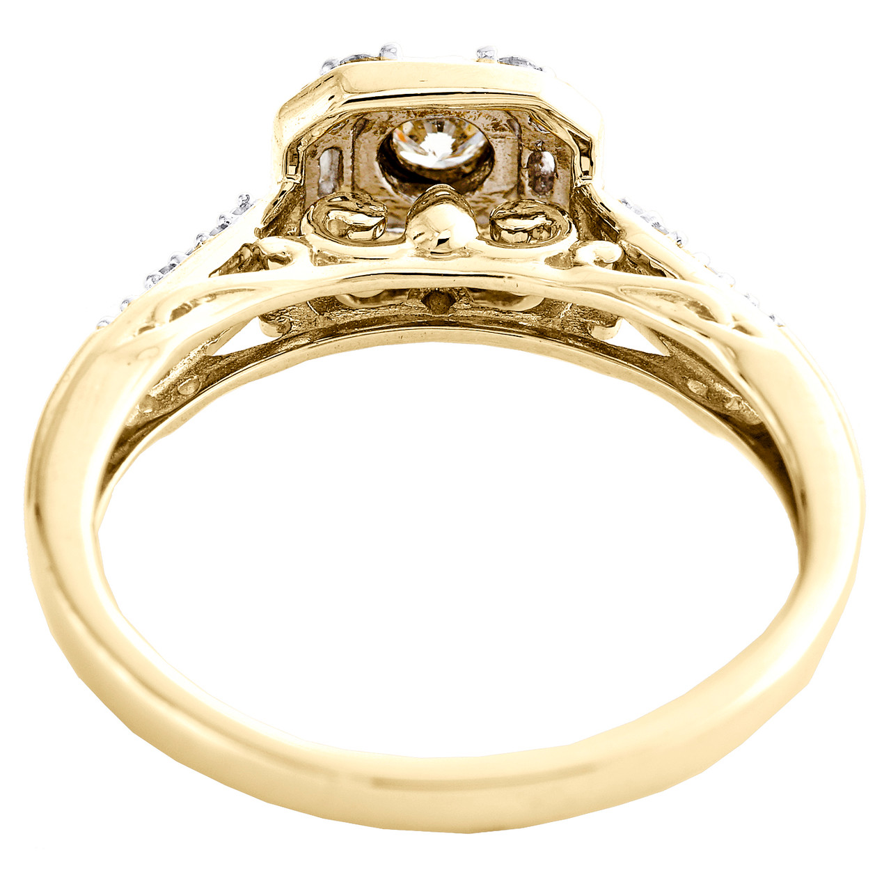 10K Yellow Gold Baguette Diamond Octagon Square Halo Engagement Ring 1/ ...