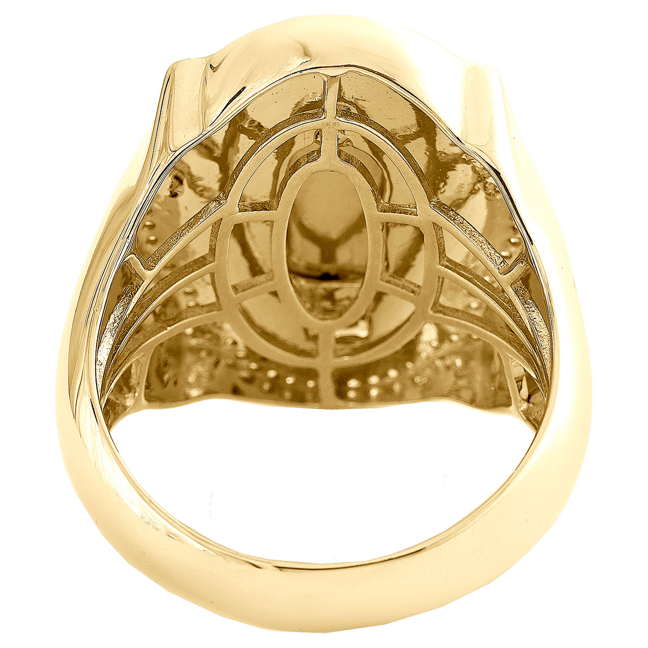 10K Yellow Gold Round Diamond 25mm Virgin Mother Mary Pinky Ring Band 1 ...