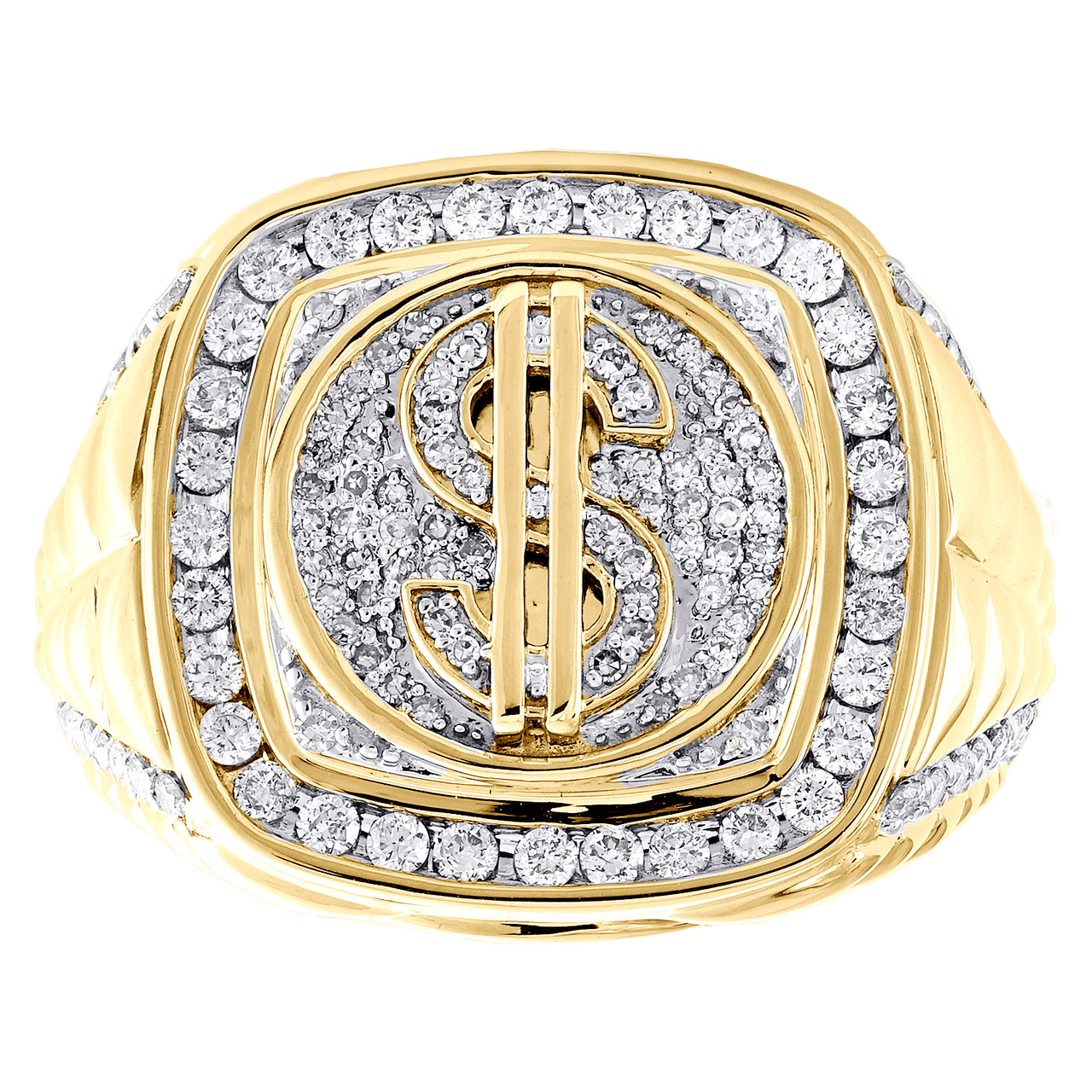 10K Yellow Gold Diamond Money / Dollar Sign Pinky Ring 19mm Statement ...