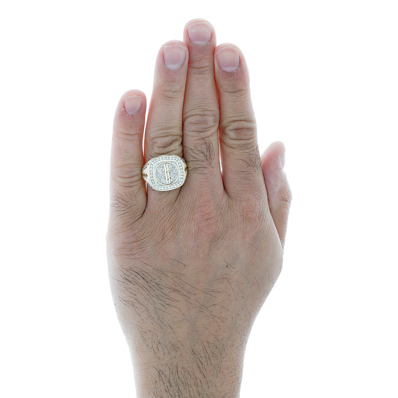 10K Yellow Gold Diamond Money / Dollar Sign Pinky Ring 19mm Statement ...