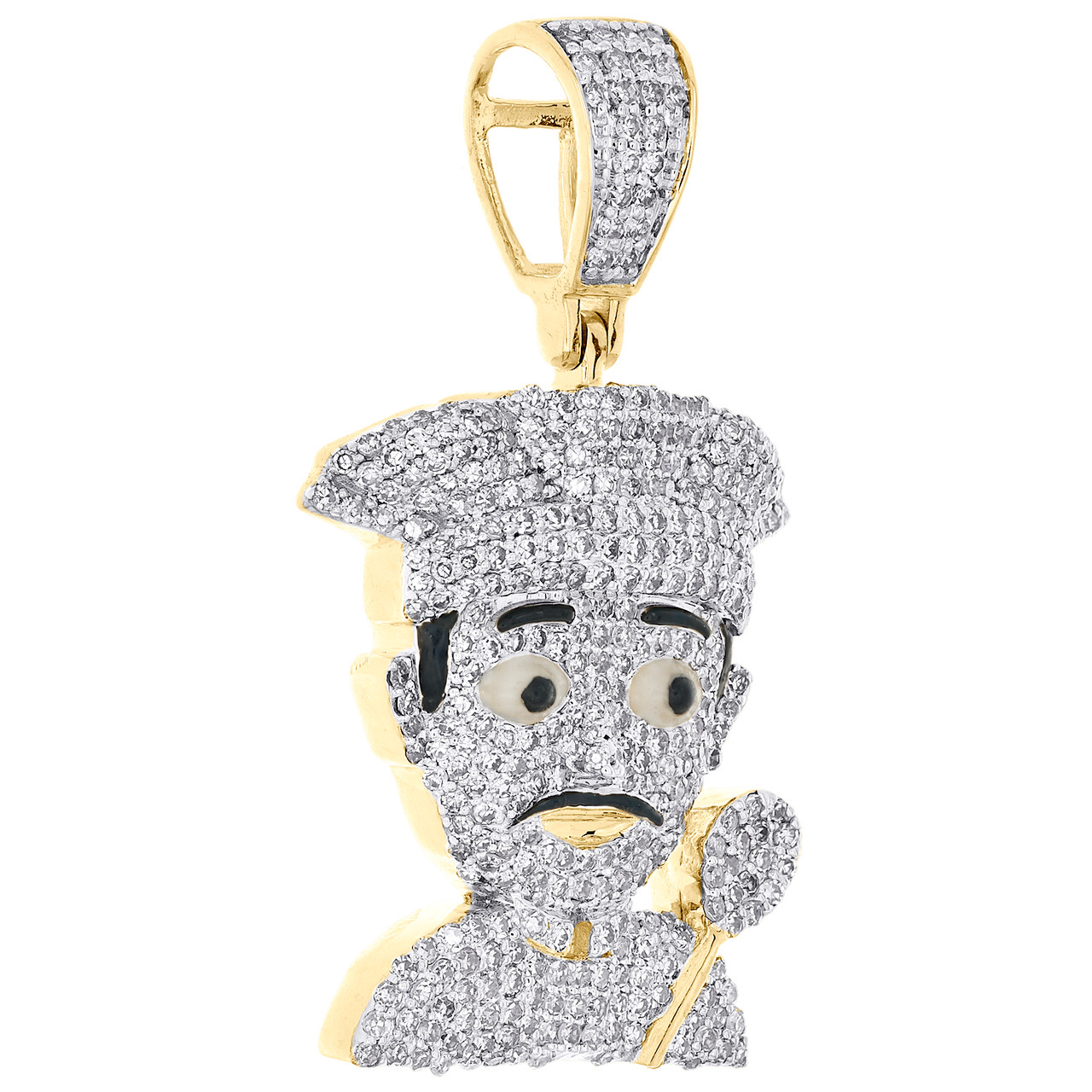 10K Yellow Gold Diamond Men's Iced Out Black Enamel Chef | Cook Pendant ...