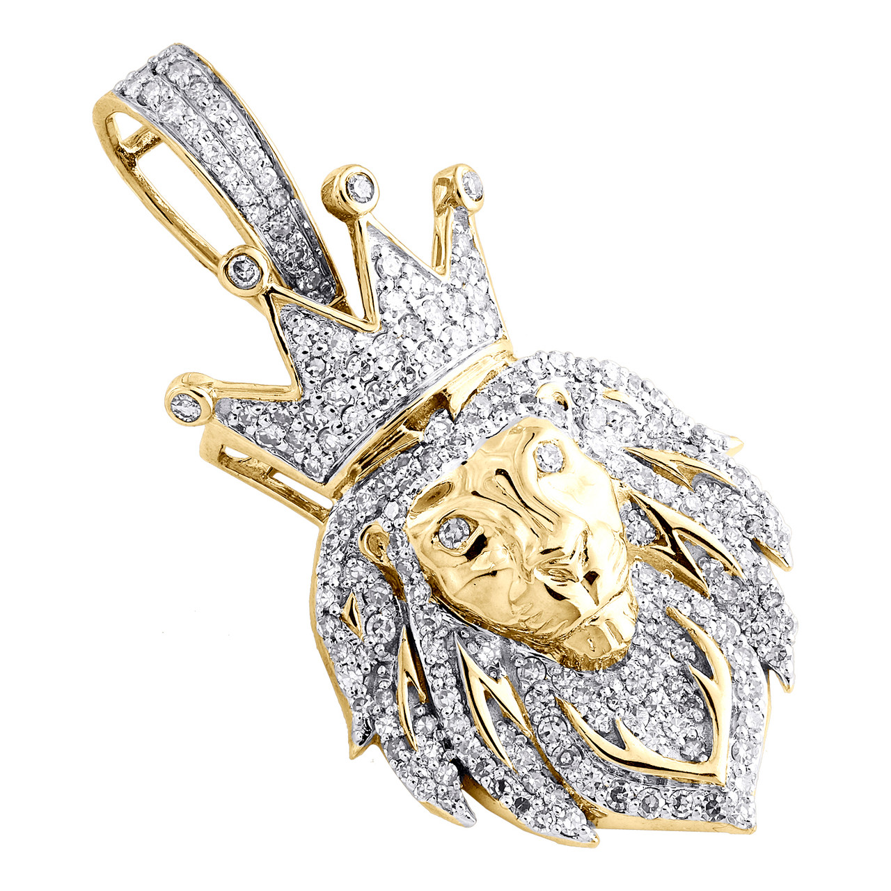 10K Yellow Gold Genuine Diamond Men's Iced Out Lion Pendant Leo Charm 3 ...
