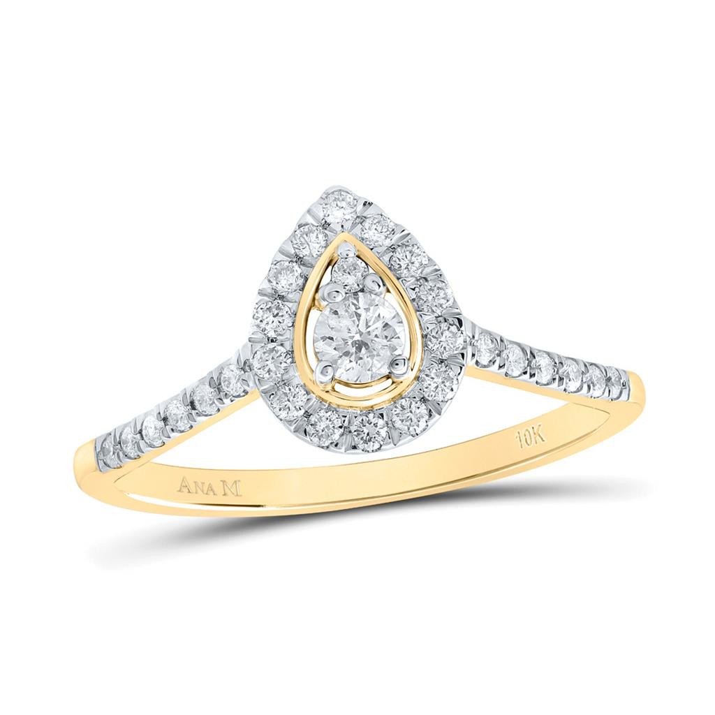 10K Yellow Gold Genuine Diamond Womens Contour Teardrop Halo Promise ...