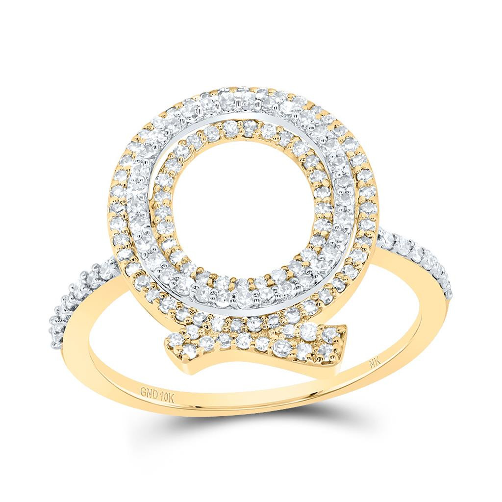 10k Yellow Gold Genuine Diamond Modern Block Font Letter Q Initial Ring ...