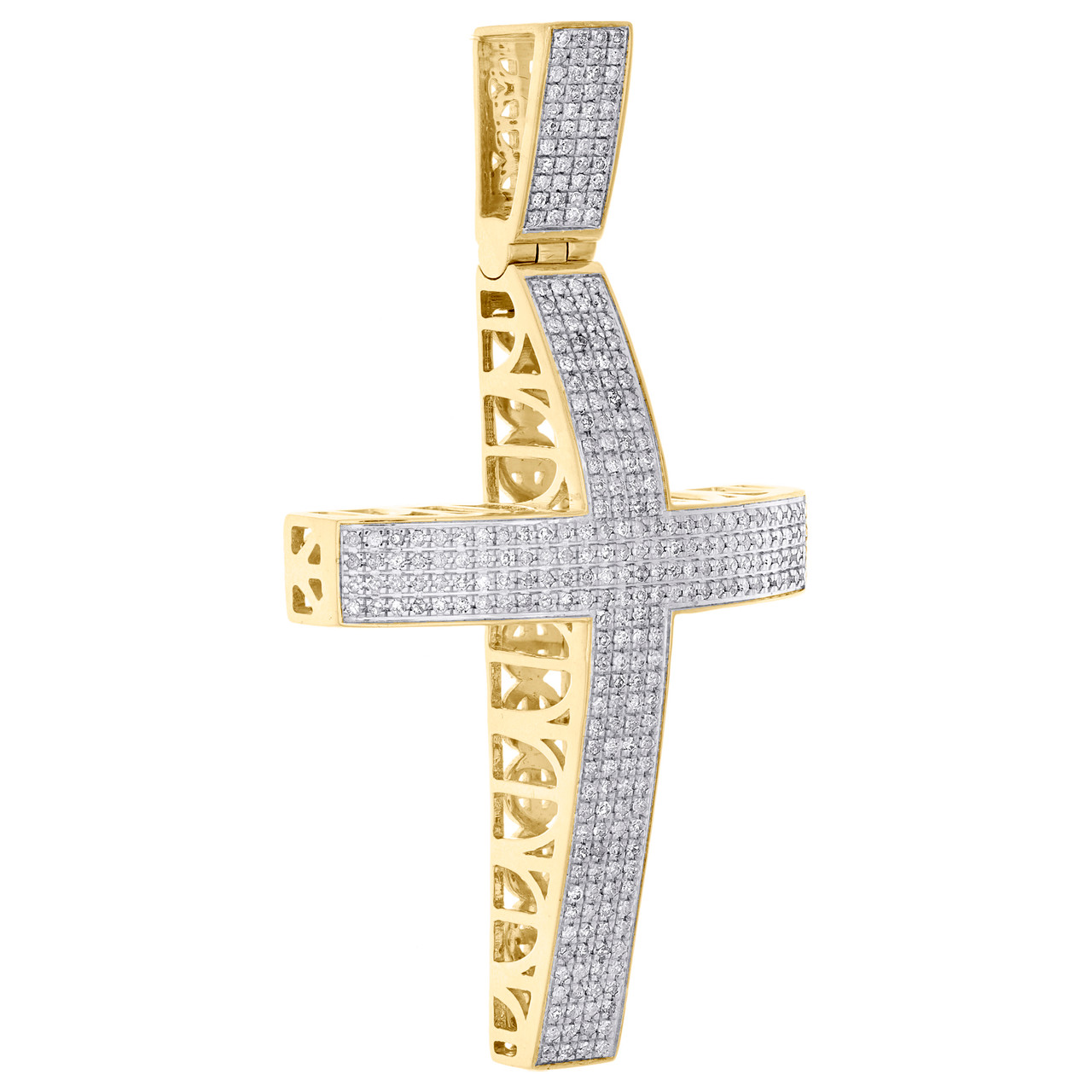 10K Yellow Gold Genuine Round Diamond Men's Domed Latin Cross Pendant 1 ...