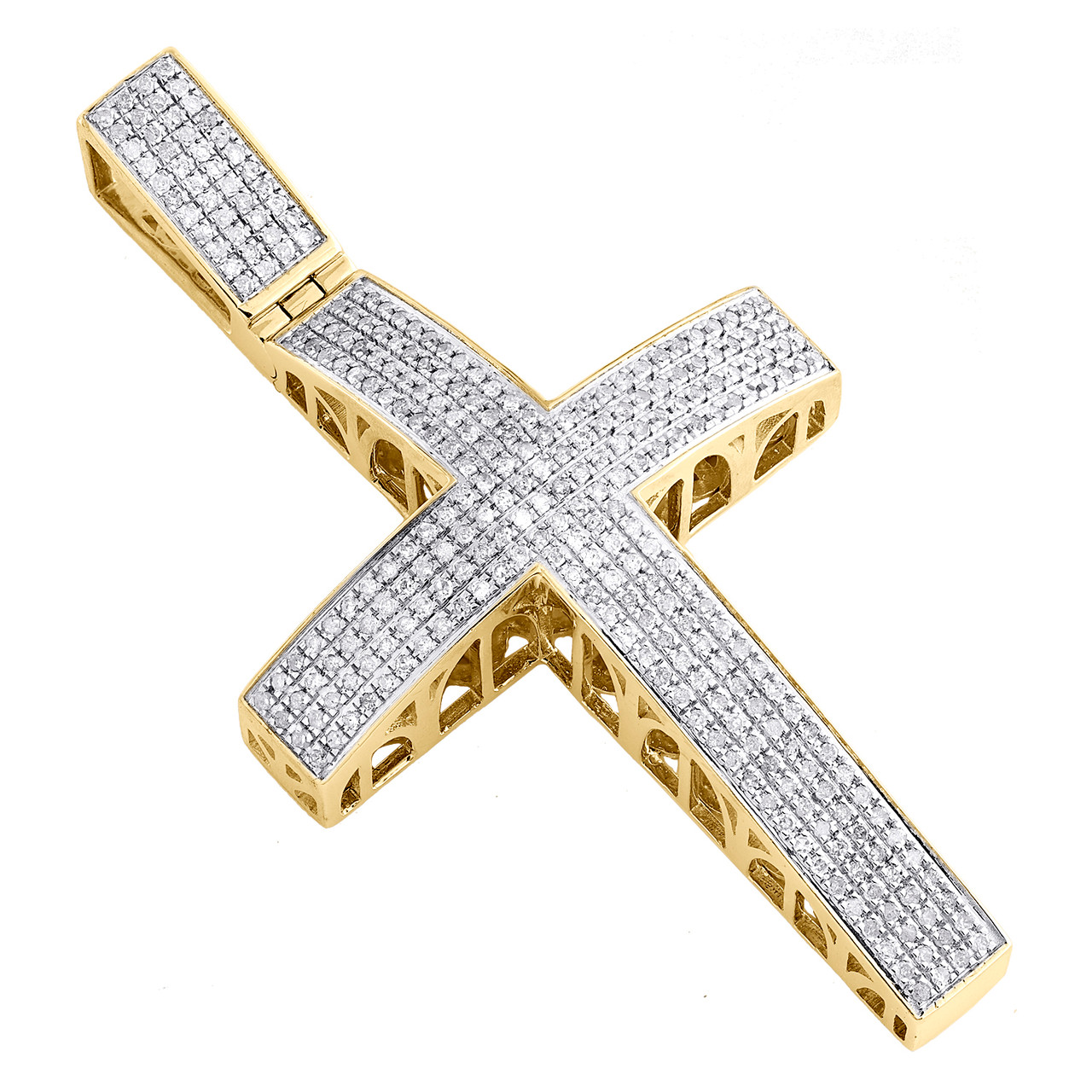 10K Yellow Gold Genuine Round Diamond Men's Domed Latin Cross Pendant 1 ...