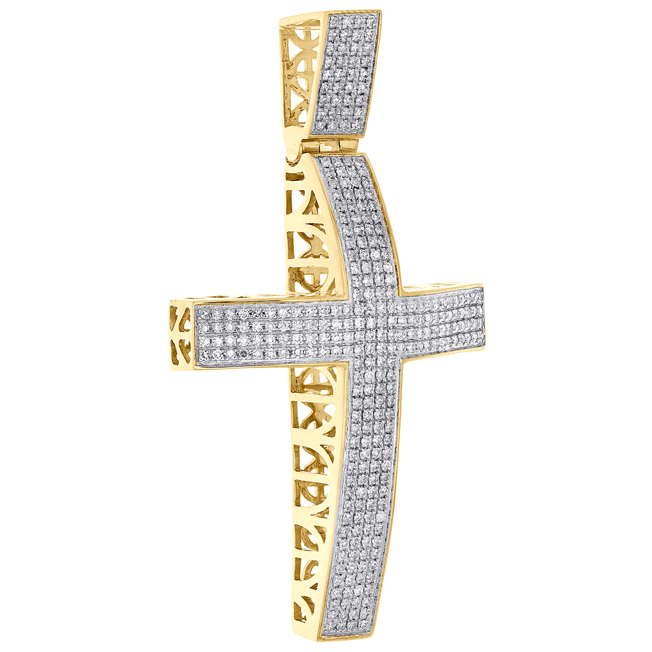 10K Yellow Gold Genuine Round Diamond Men's Domed Latin Cross Pendant 0 ...
