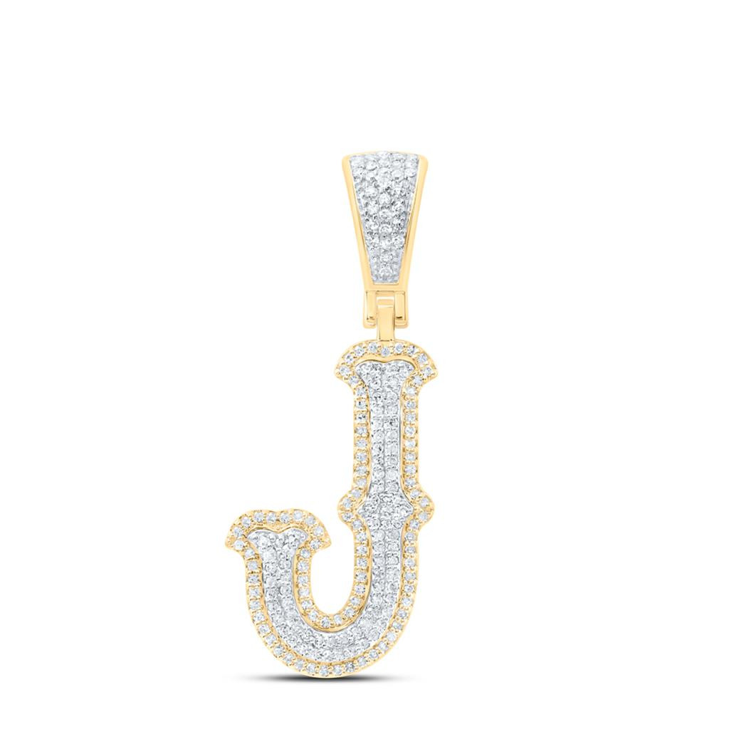 10K Yellow Gold Real Diamond Block Font Pointed Letter Initial J ...