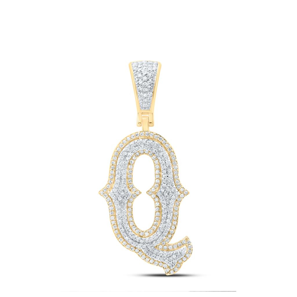 10K Yellow Gold Real Diamond Block Font Pointed Letter Initial Q ...
