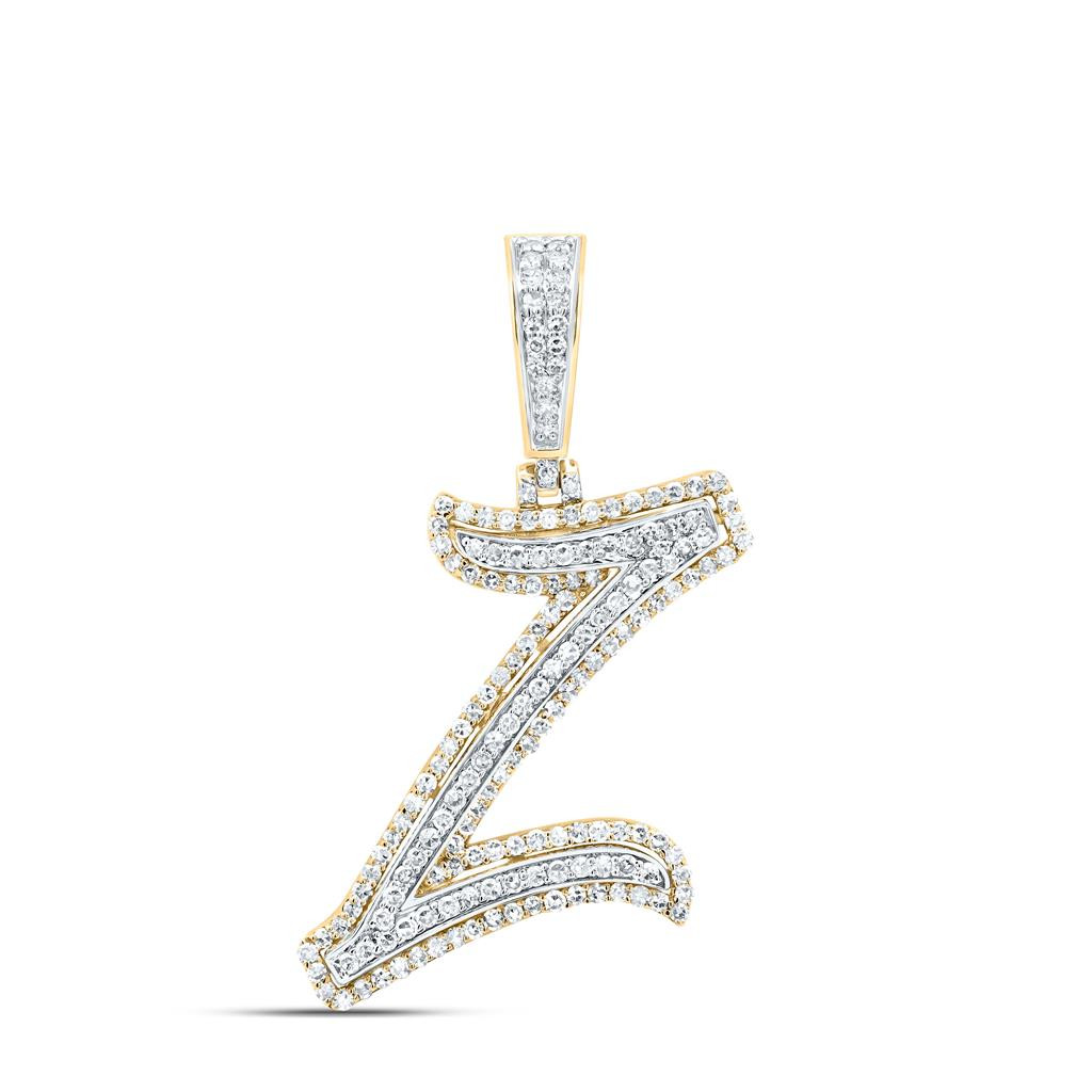 10K Yellow Gold Real Diamond Italic Font Slanted Letter Initial Z ...