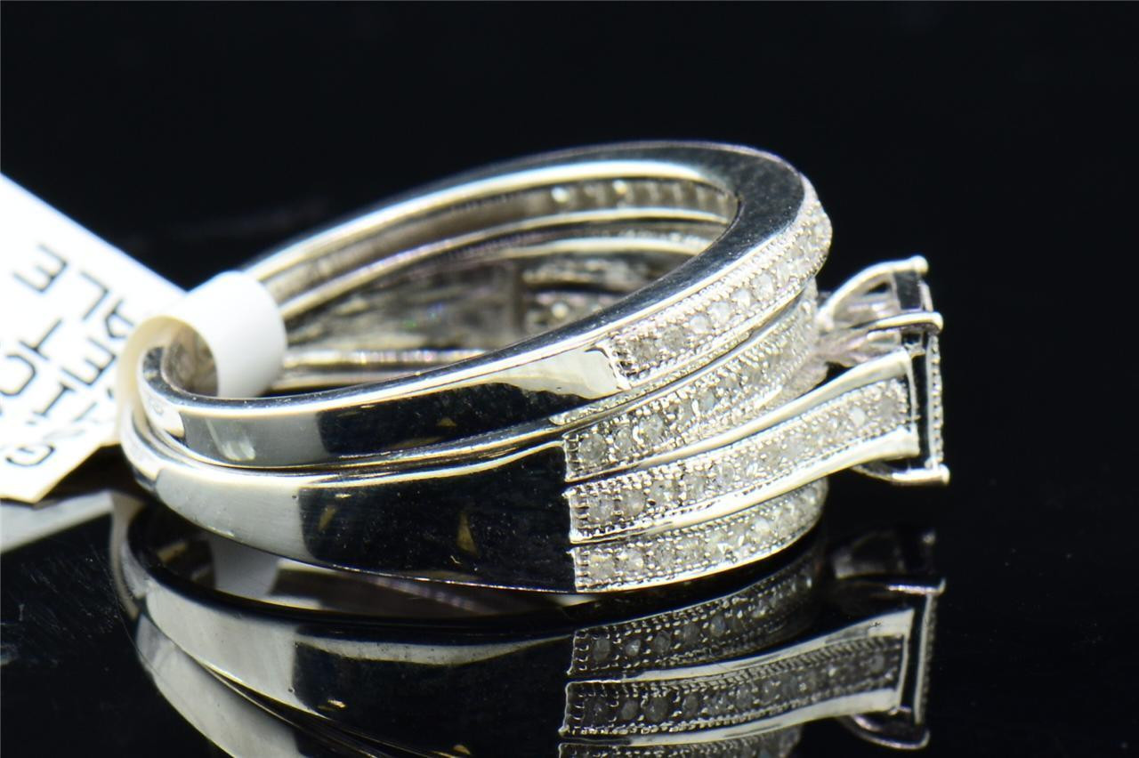 Ladies .925 Sterling Silver Round Cut Diamond Engagement Ring Wedding Bridal Set - JFL Diamonds ...