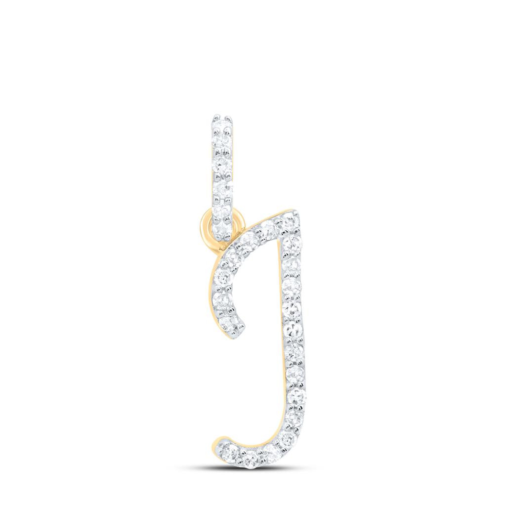 10K Yellow Gold Diamond Women Fancy Script Font Initial J Letter ...