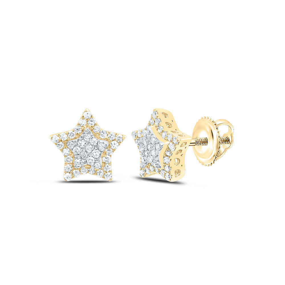 10K Yellow Gold Real Diamond Unisex 10mm Tiered Star Halo Stud Earrings ...
