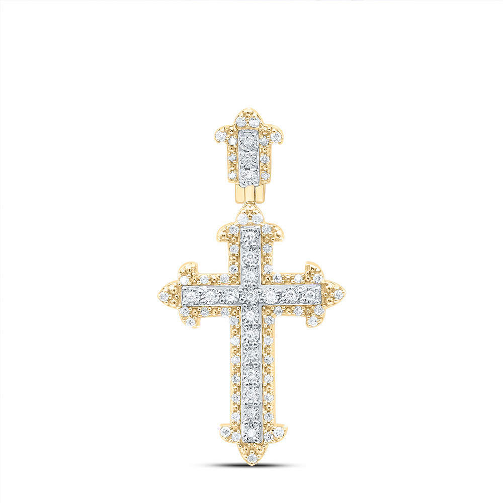 925 Silver Gold Plated Genuine Diamond Unisex Gothic Budded Cross ...