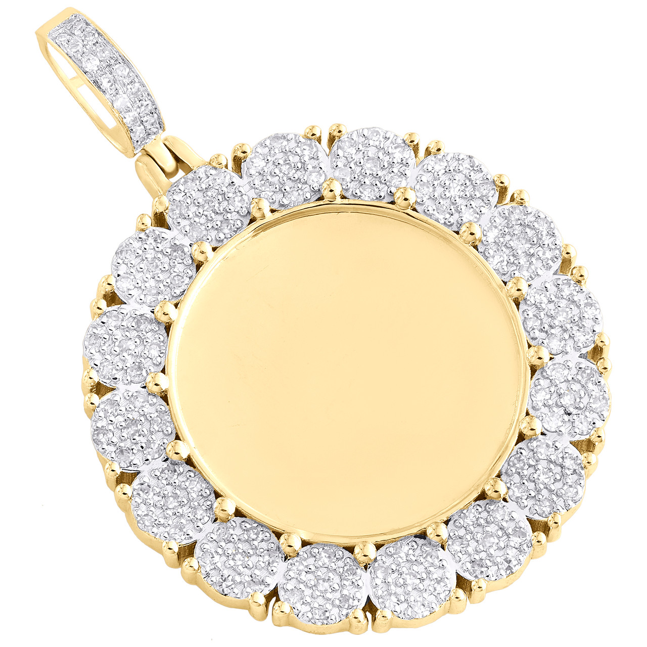 10K Yellow Gold Natural Diamond Unisex Circle Memory Picture Frame ...