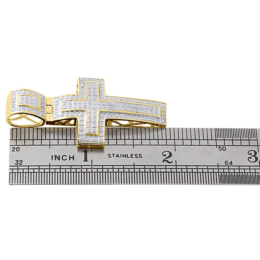 10K Yellow Gold Diamond Domed Outline Puff Cross Pendant 1.95" Mens ...