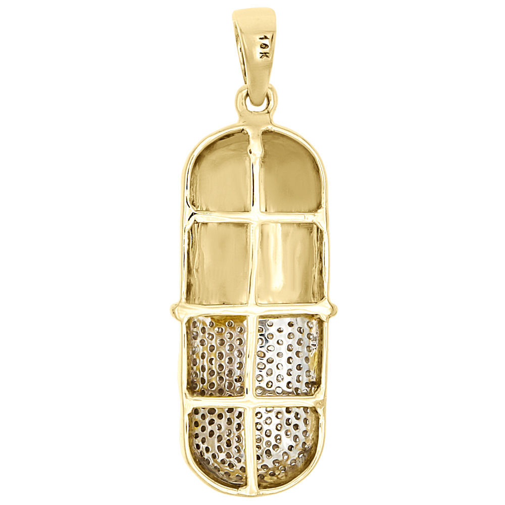 10K Yellow Gold Real Diamond Pill Capsule Pendant 1.30" Mens Mini Charm ...