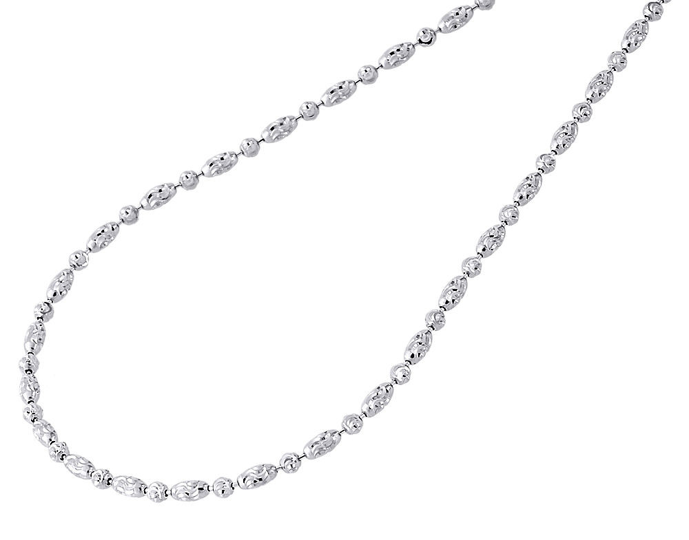 10K White Gold 2MM Beaded Typhoon Moon Cut Italian Chain Necklace 16 ...