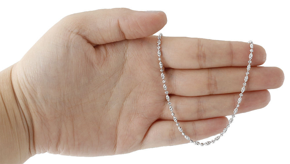 10K White Gold 2MM Beaded Typhoon Moon Cut Italian Chain Necklace 16 ...