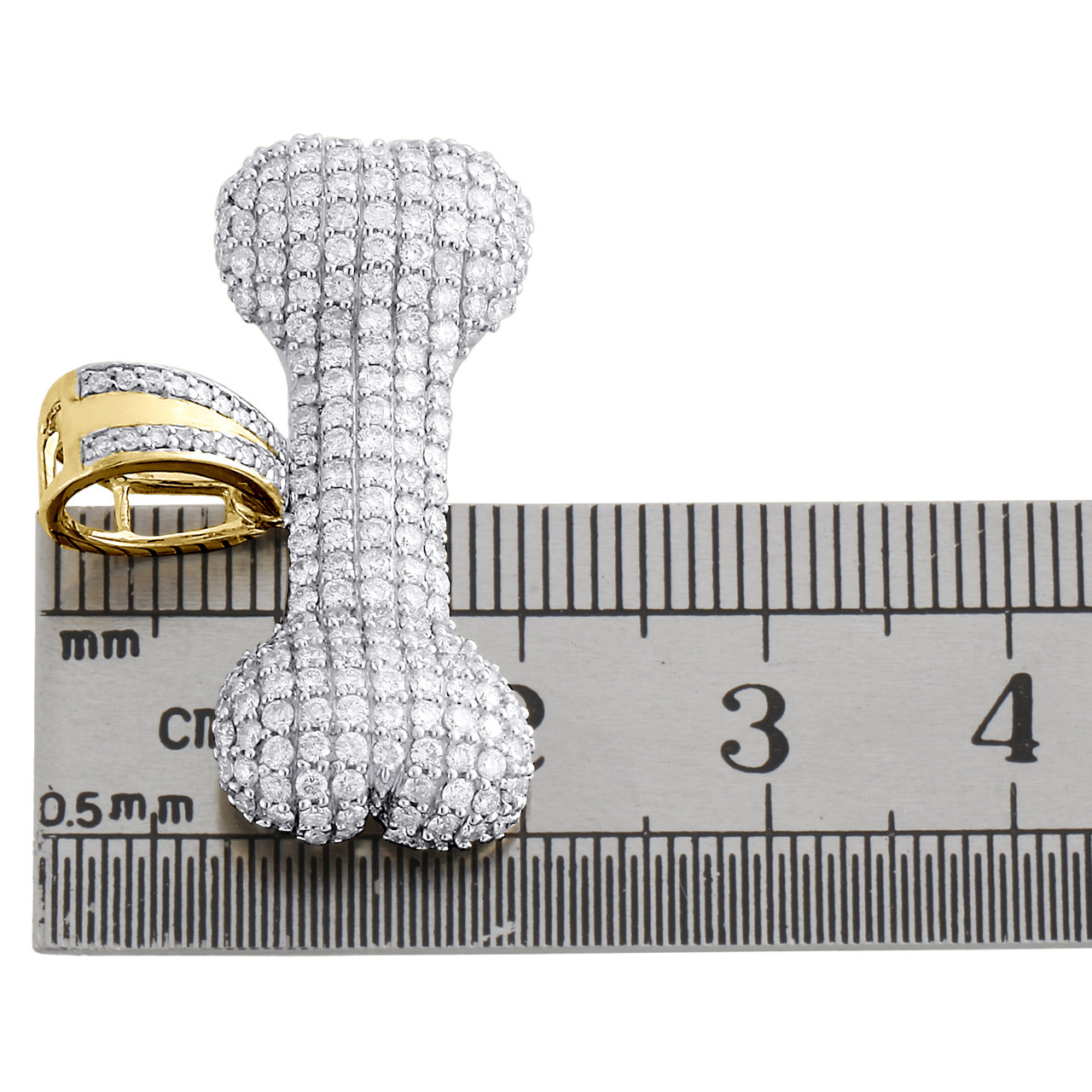 10K Yellow Gold Real Diamond Dog Bone Pendant 1.30" Wide Puffed Charm 2 ...