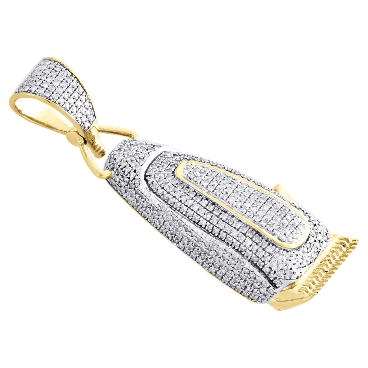 10K Yellow Gold Real Diamond Barber Shop Trimmer Pendant 1.80