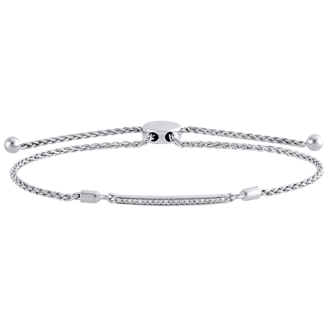 Sterling Silver & Diamond 1 Row Bar Statement Bolo Clasp Bracelet 11 ...