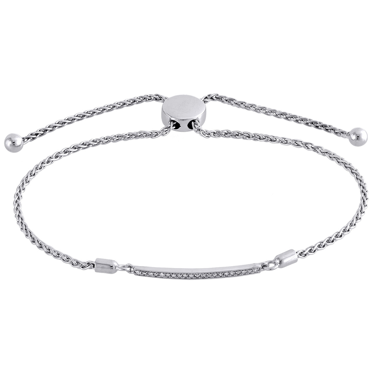 Sterling Silver & Diamond 1 Row Bar Statement Bolo Clasp Bracelet 11 ...