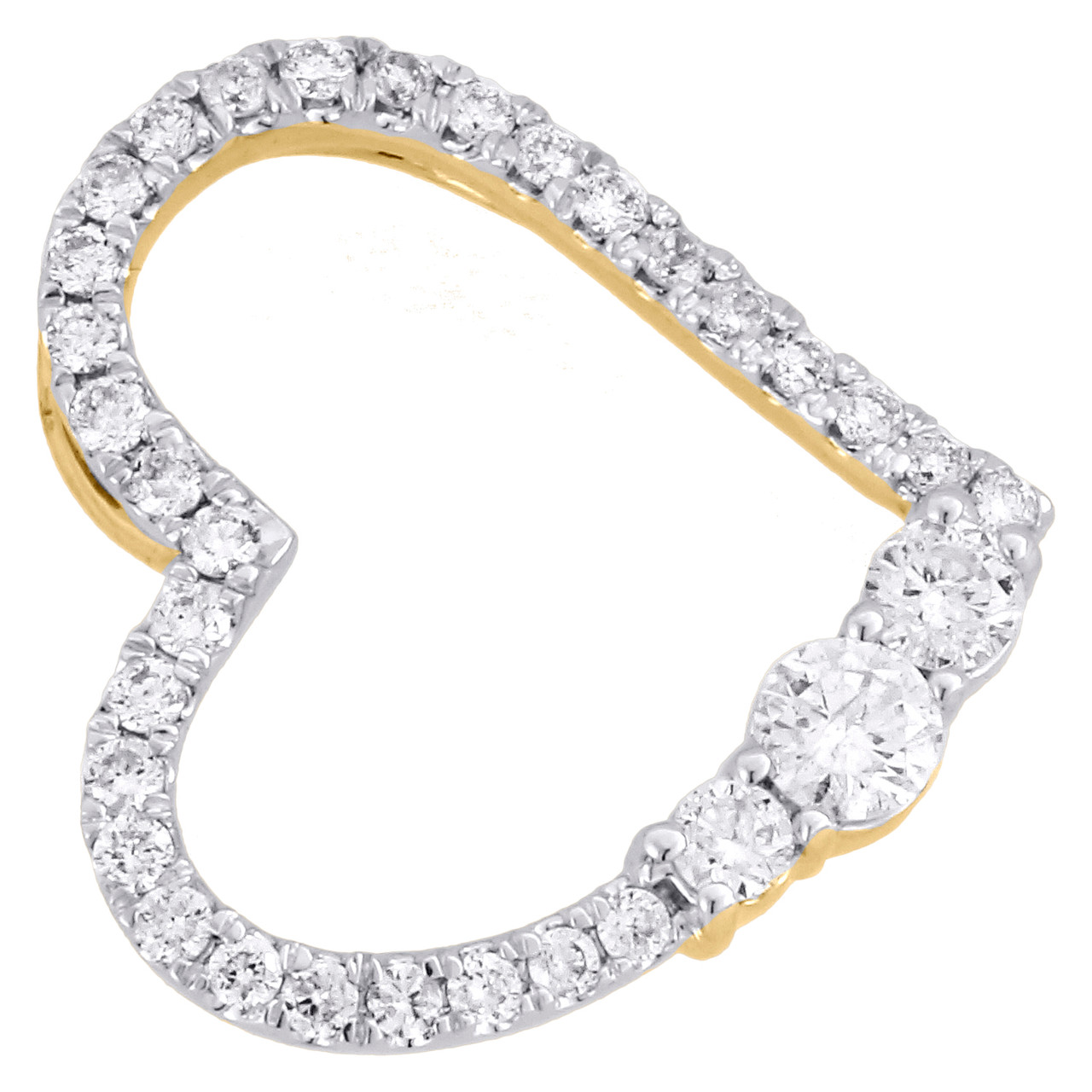 14K Yellow Gold Diamond Sideways Open Heart Frame Pendant 0.70" Slide 1 ...