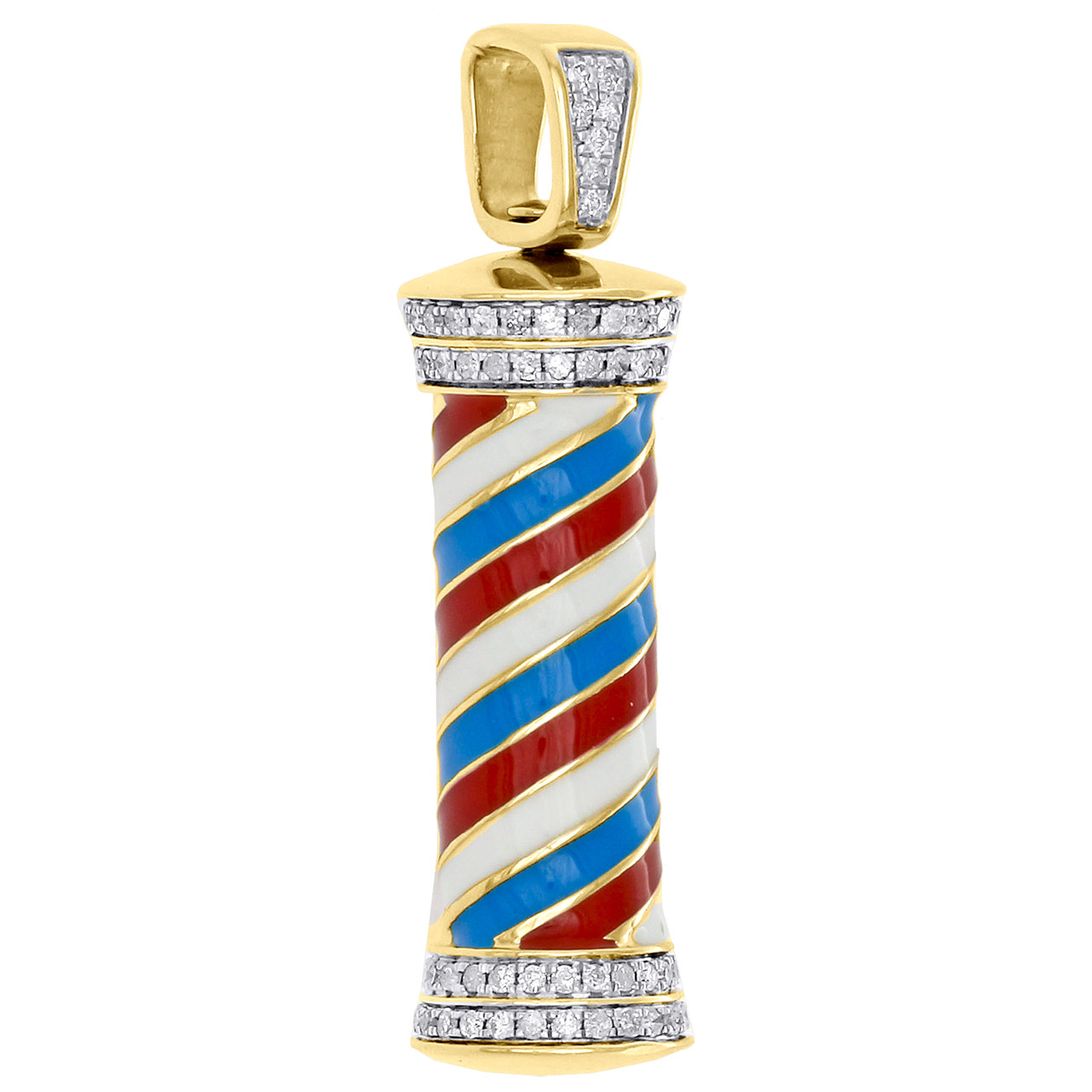 10K Yellow Gold Real Diamond Barber Shop Pole Pendant 1.55