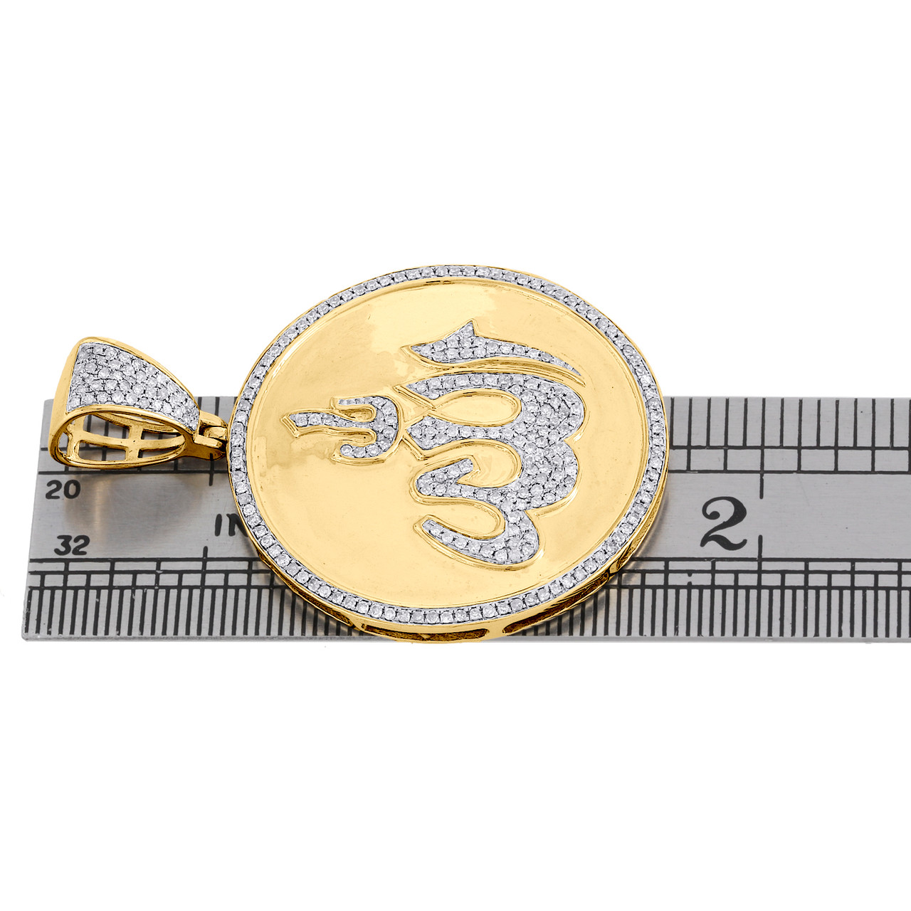 10K Yellow Gold Diamond Allah Medallion Islamic Pendant 1.7" Pave Charm ...