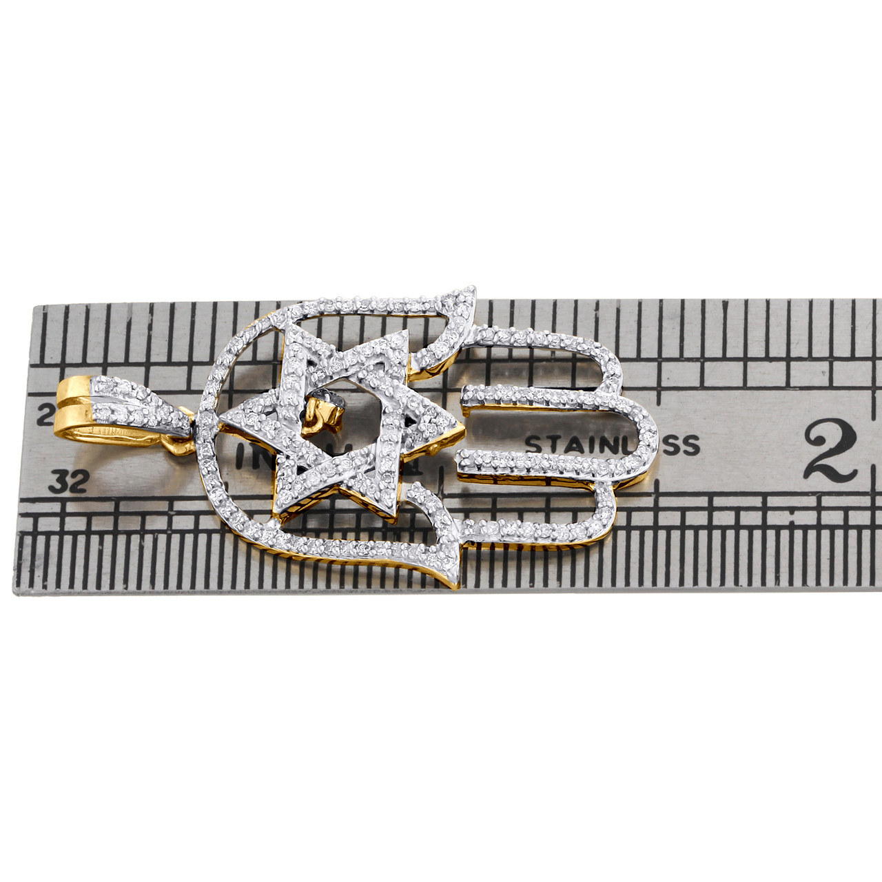 10K Yellow Gold Diamond Hamsa Hand / Star of David Pendant 1.45" Charm ...