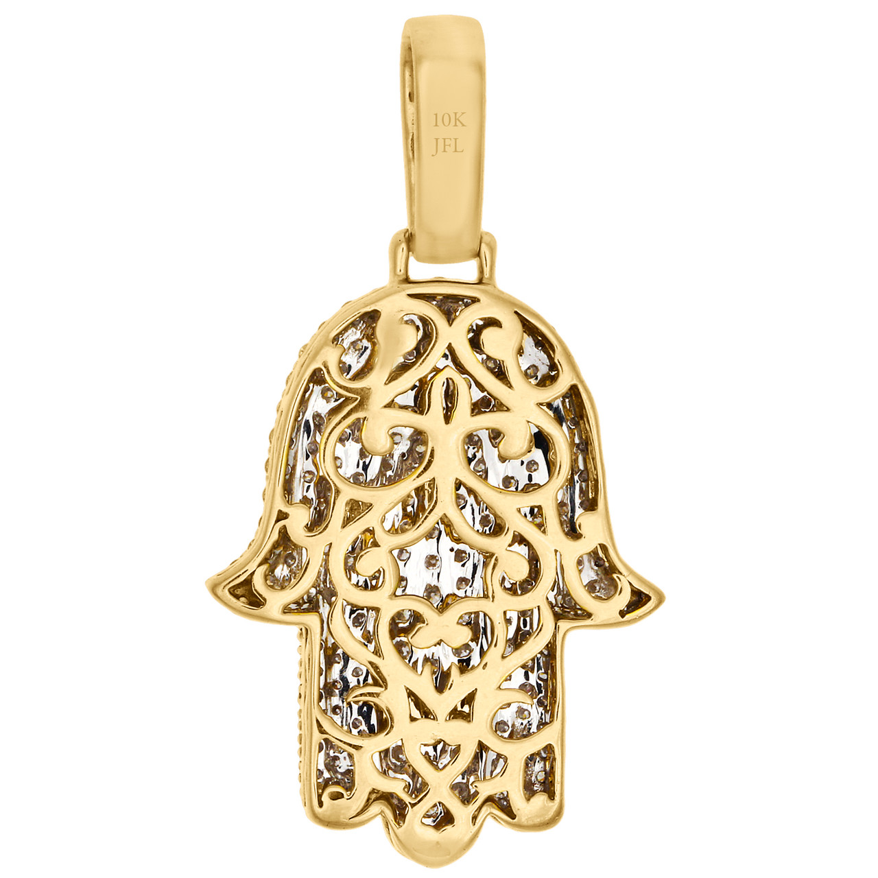 10K Yellow Gold Hamsa Hand of Fatima Diamond Pendant 1.50" Pave Charm 1 ...