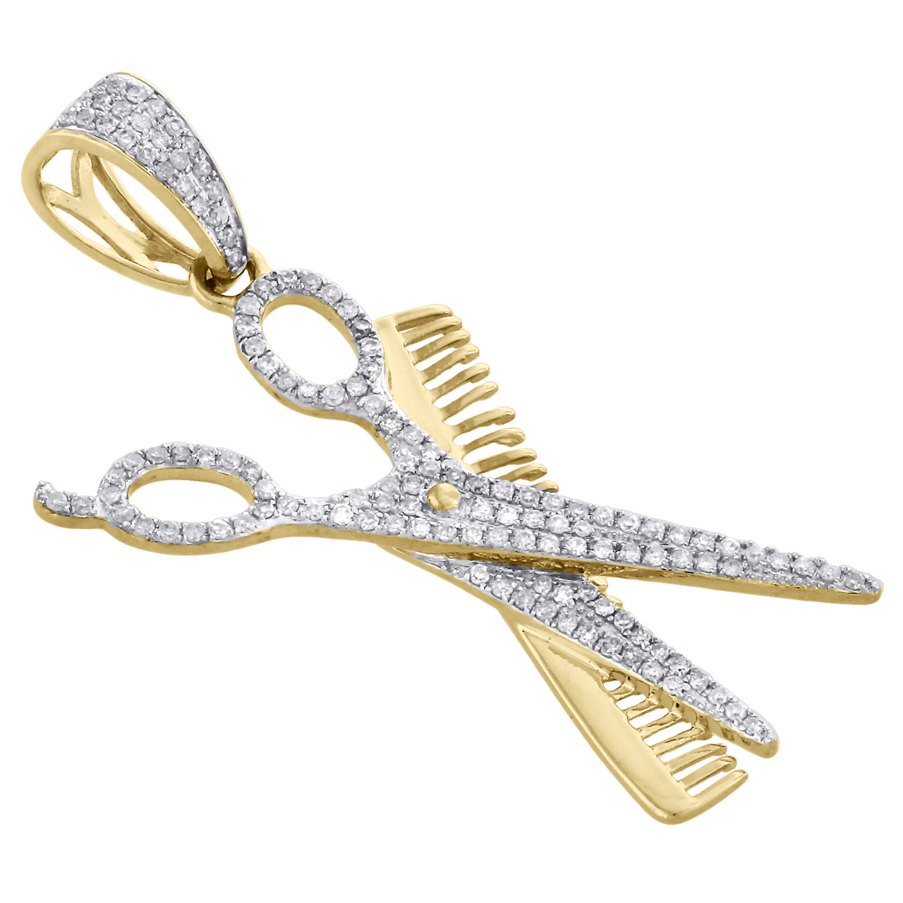 10K Yellow Gold Diamond Barber Shear Scissor Comb Pendant 2