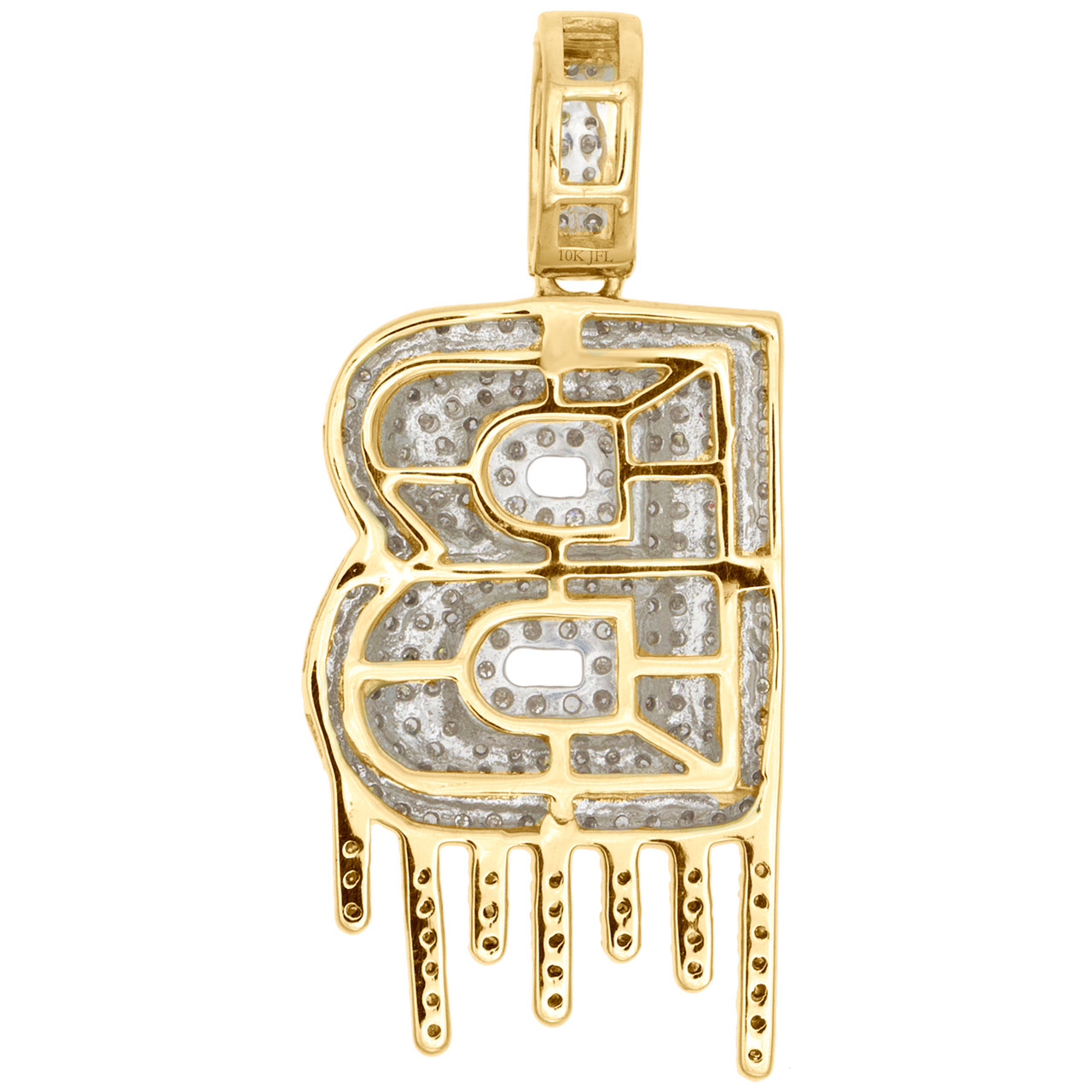 10K Yellow Gold Diamond B Initial Bubble Drip Pendant Pave Dome Charm 0 ...