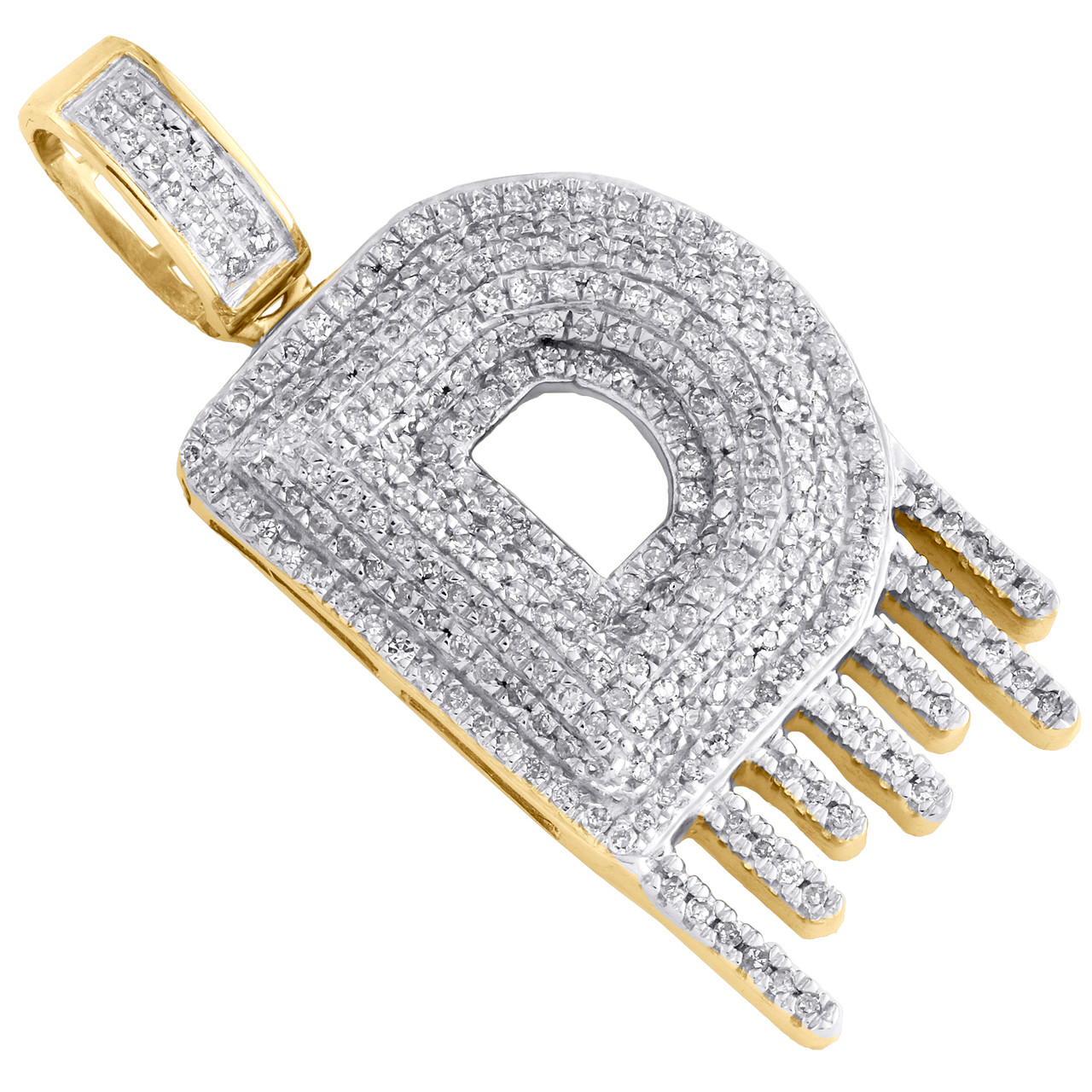 10K Yellow Gold Diamond D Initial Bubble Drip Pendant Pave Dome Charm 0 ...
